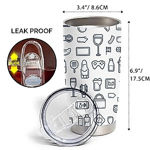 FOCIUZTA 20oz Playful Gaming Pattern Tumbler with Lid, Travel Coffee Cup, Ideal for Easter, Gaming Enthusiast, Mother Day, and Birthday Gifts