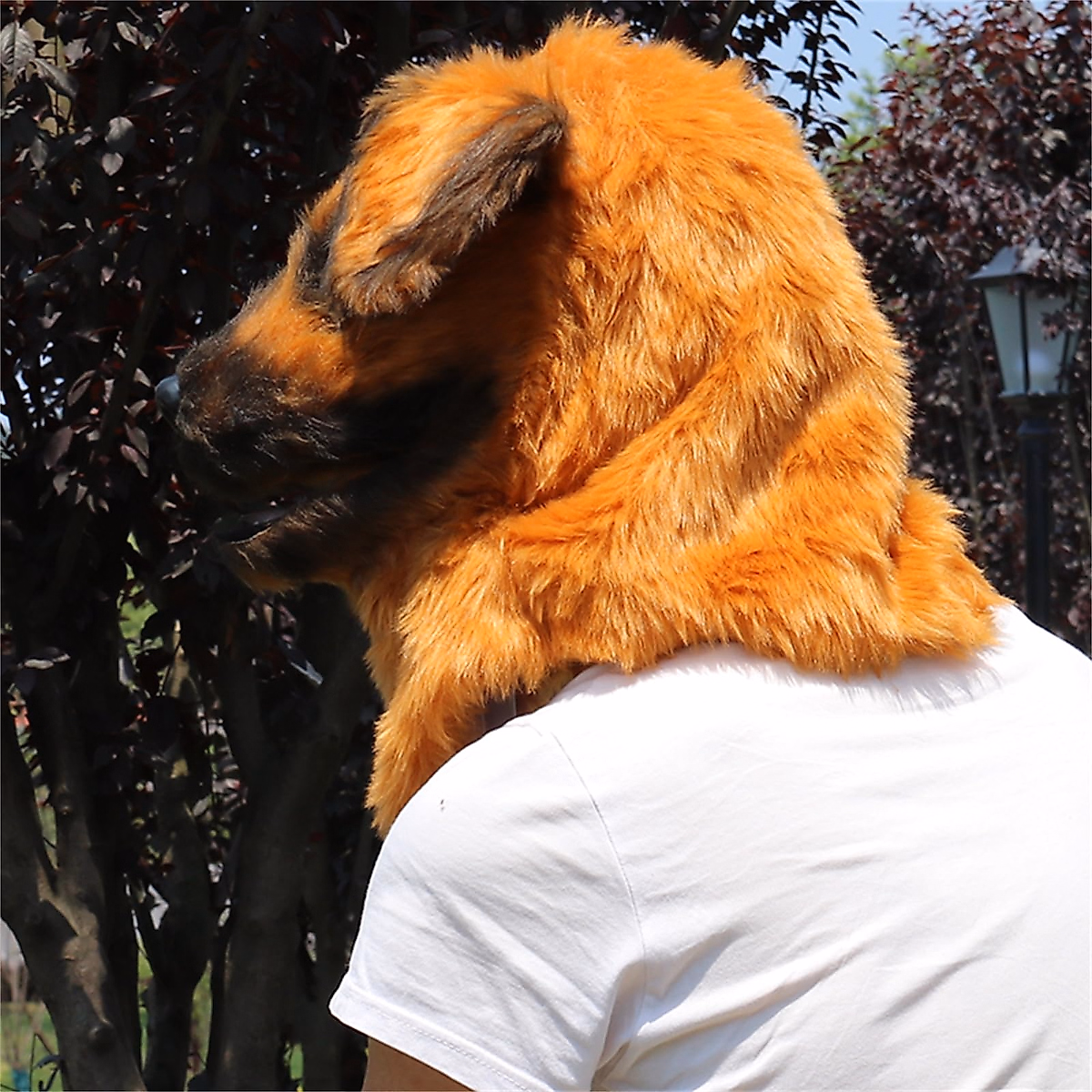 Xerial Realistic Furry Animal Mask With LED, Moving Jaw and Glowing Head - Shepherd Dog Costume for Halloween Party