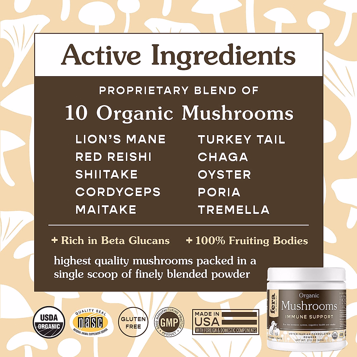 Fera Pet Organics Probiotic and Allergy & Immune Support Mushroom Supplement Bundle for Dogs and Cats – All Natural Probiotics Powder with 5 Billion CFUs per Scoop – Mushroom Blend Immune Booster