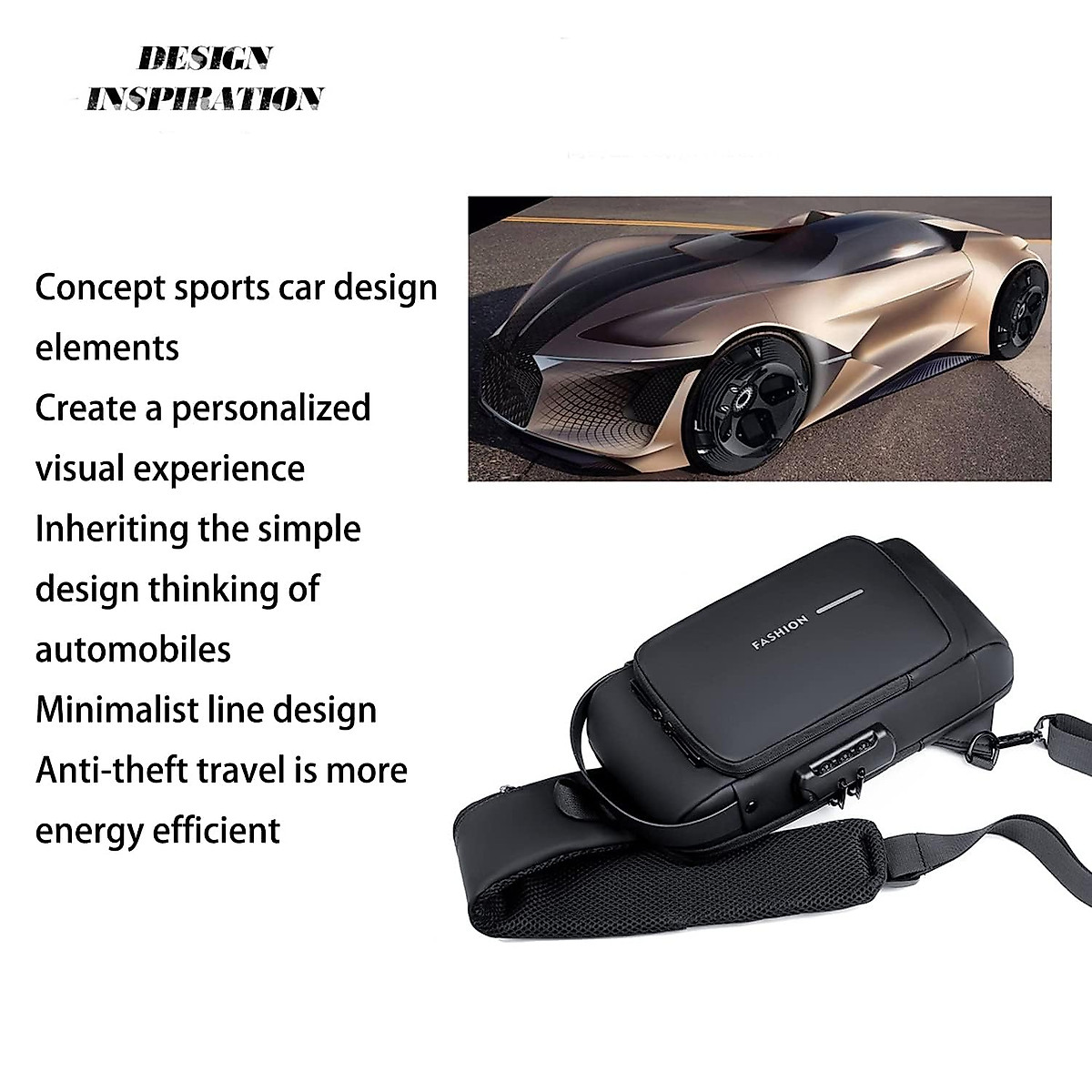 Anti Theft Sling Bag, USB Charge Sport Crossbody Anti-Theft Shoulder Backpack, Anti-Theft Sling Chest Bag (Ash-gold)