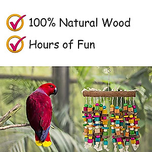Parrot Chewing Toy Bird Bite Toy with Colorful Wood Beads, Multicolored Natural Wooden Block Cage Toys for Macaw Cockatoo Parakeets