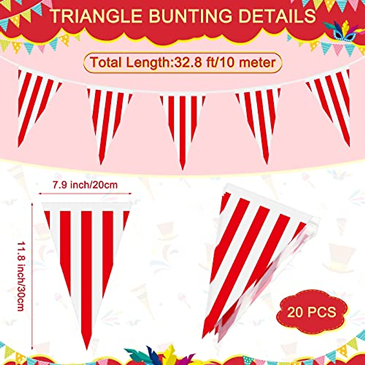 Circus Carnival Party Decoration Set Carnival Theme Banner Circus Red and White Striped Pennant Banner Flags and Carnival Theme Tablecover for Circus Carnival Party Suppliers and Favors