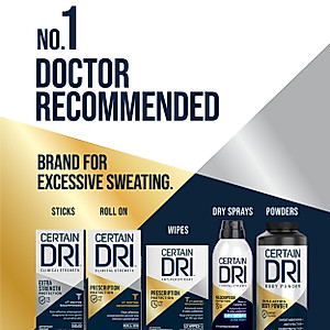 Certain Dri Extra Strength Clinical Antiperspirant Solid Deodorant, Hyperhidrosis Treatment for Men & Women, Long-Lasting 72hr Protection, Effective Sweat Control, Powder Fresh Scent, 1.7oz, 3 Pack