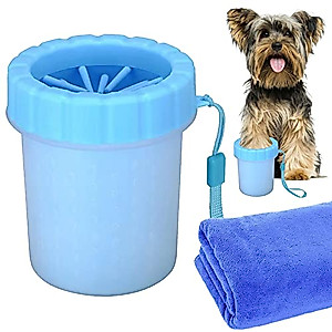 Dog Paw Cleaner-Paw Washer,2 in 1 Paw Cleaner for Dogs with Towel，Suitable for Dogs and Cats (M, Blue)