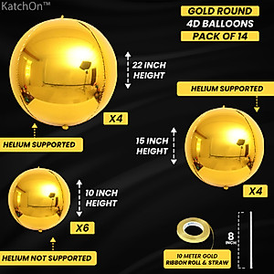 KatchOn, Large Gold Balloons - 22 Inch, Pack of 14 | Gold Foil Balloons for Gold Party Decorations | Round 4D Chrome Gold Balloons, Gold Mylar Balloons | New Years Balloons, New Years Decorations 2025