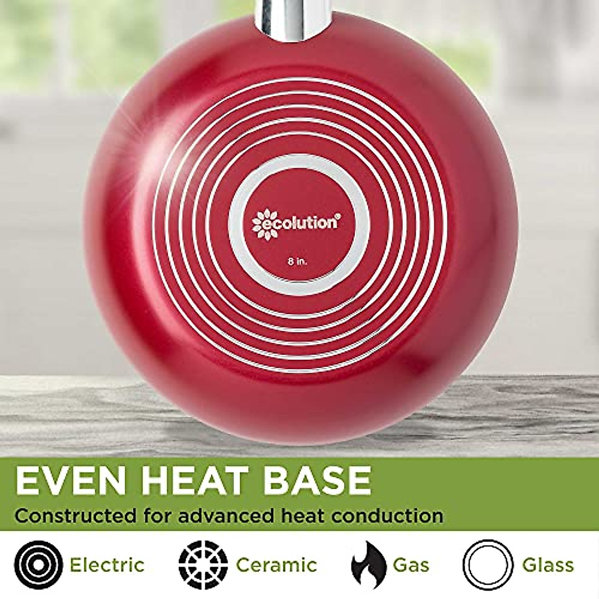 Ecolution Easy Clean Nonstick Cookware Set, Dishwasher Safe Kitchen Pots and Pans Set, Comfort Grip Handle, Even Heating, Ultimate Food Release, 20-Piece, Red