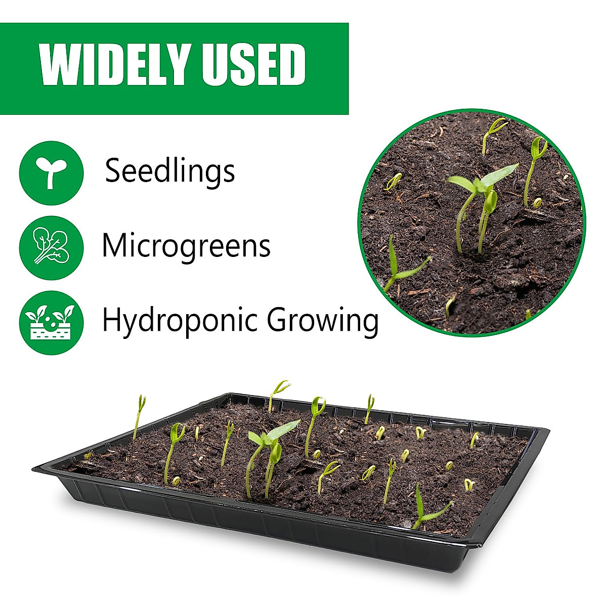 RooTrimmer Grow-Green 10-Pack Microgreen Seed Starter Grow Trays for Seedlings, Shallow Seeding Germination Flats Non Standard 1015 Tray no Holes Plant Sprouter Propogation Tray