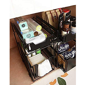 Kitidy 2-Tier Under Sink Cabinet Organizer for Kitchen and Bathroom, Multipurpose Stainless Steel Storage Rack Shelf with Sliding Storage Drawers