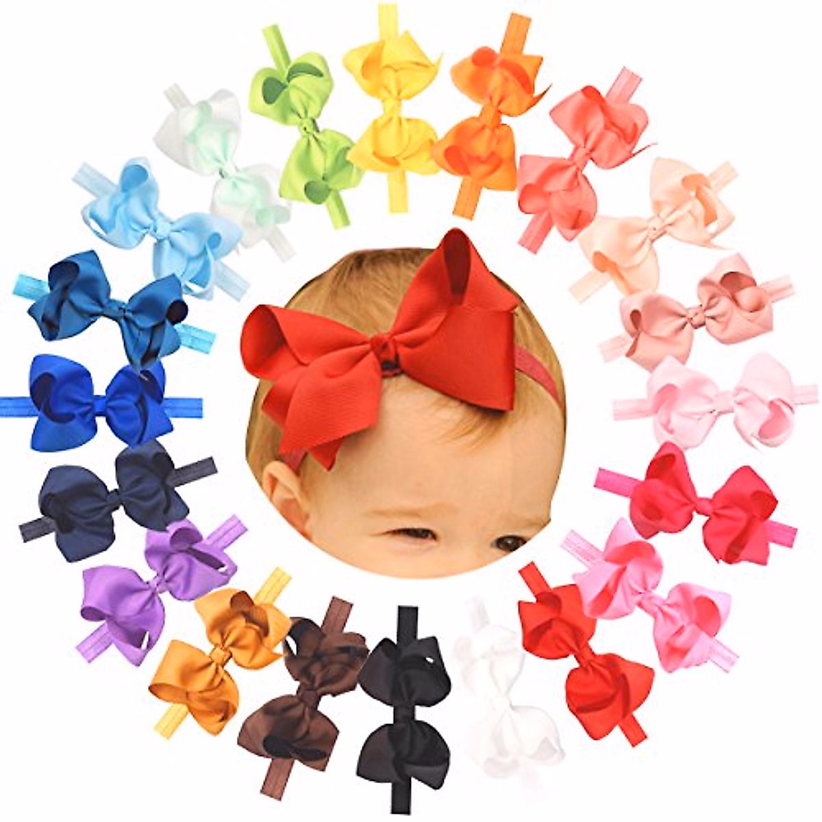 CELLOT Baby Girls Headbands Grosgrain Ribbon 4.5" Hair Bows Headband Big Bow Hair Bands for Toddler Pack of 20