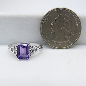 Dazzlingrock Collection 8X6 MM Emerald Cut Amethyst & Round White Sapphire Halo Engagement Ring for Her in 18K Solid White Gold, Size 8.5