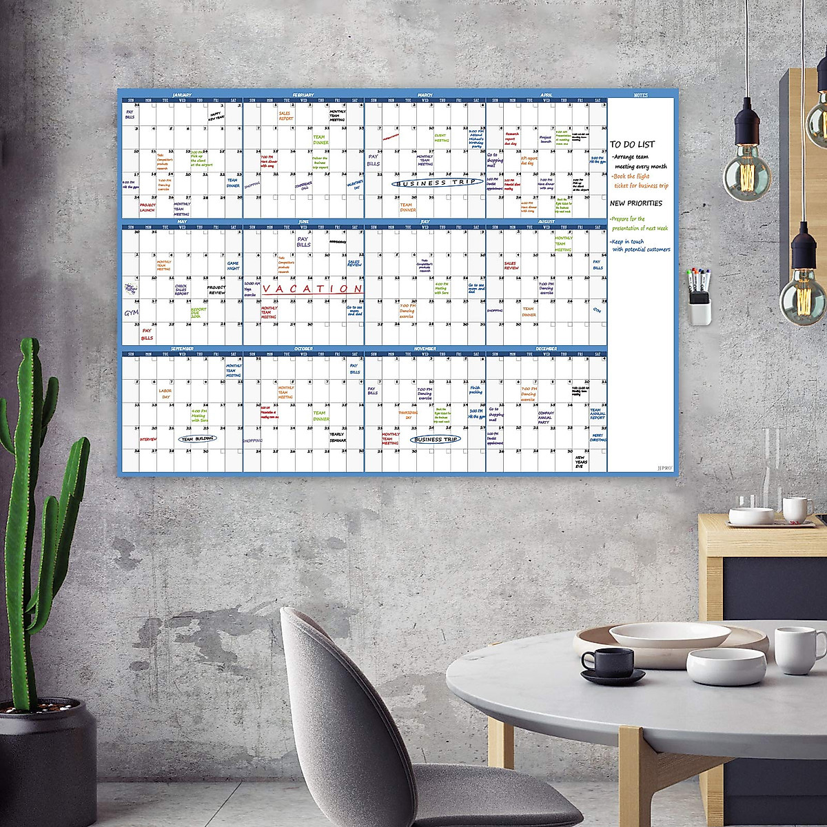 Large Dry Erase Wall Calendar - 52"x36" - Blank Undated Yearly Calendar - Whiteboard Premium Laminated Planner - Reusable Laminated Office Jumbo 12 Months Calendar