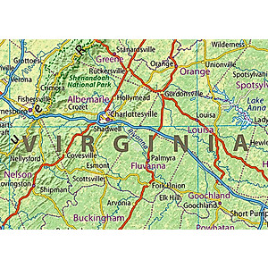 Physical Map of Virginia State - 11.3 x 23.3 Inches - Paper Laminated