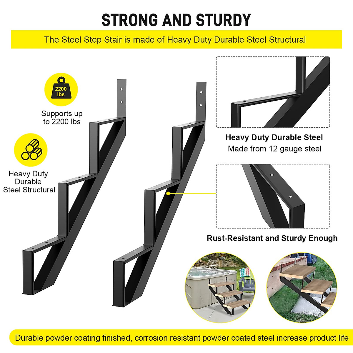 Doniks Steel Stair Step Riser -3 Step for Deck Height 27 Inches metal Stair Stringer Step Stringer support connector Frame hanger bracket