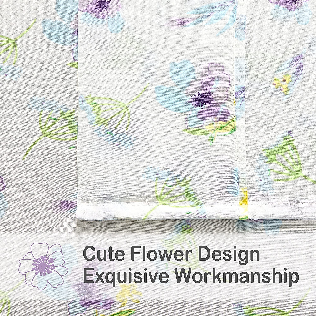 Softan Floral Full Sheet Set Blue Dandelion Flower Bed Sheets Double Printed Sheets - 4 Piece Soft Microfiber Patterned Fitted Sheets Full with 15" Deep Pocket