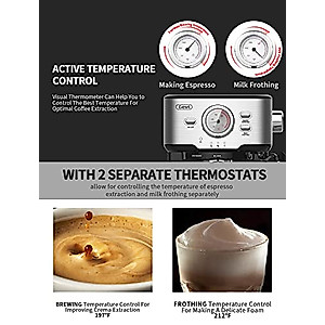 Gevi Espresso Machine 15 Bar Pump Pressure, Cappuccino Coffee Maker with Milk Foaming Steam Wand for Latte, Mocha, Cappuccino, 1.5L Water Tank, 1100W, Black1