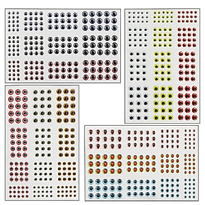 WHYHKJ Fishing Lure Eye 4 Sheets 3D Simulation Fishing Lure Eyes Fish Eyes Fly Tying Materials Artificial Fish DIY Eye Fishing Tackle (3mm 180pcs, 4mm 192pcs, 5mm 180pcs, 6mm 180pcs)