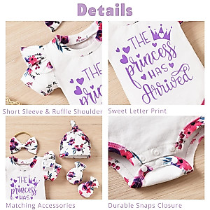 Aalizzwell Baby Girls Outfit 0-3 Months, Newborn Infant Princess Arrived Clothes Short Sleeve Floral Spring Summer Clothing Purple