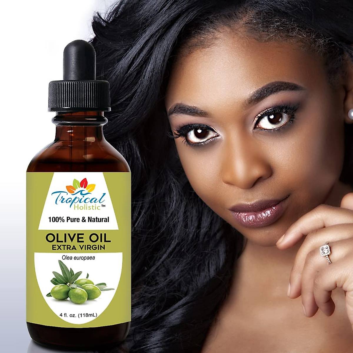 Tropical Holistic Extra Virgin Organic Olive Oil 4 oz - Cold Pressed Unrefined - Use For Face, Skin, Hair, Dry Scalp, Massage