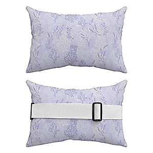 Recliner Head Pillow Ledge Loungers Chair Pillows with Insert Flower Spring Simple Hand Painted Plant Lavender Purple Lumbar Pillow with Adjustable Strap Patio Garden Cushion for Bench Couch, 2 PCS