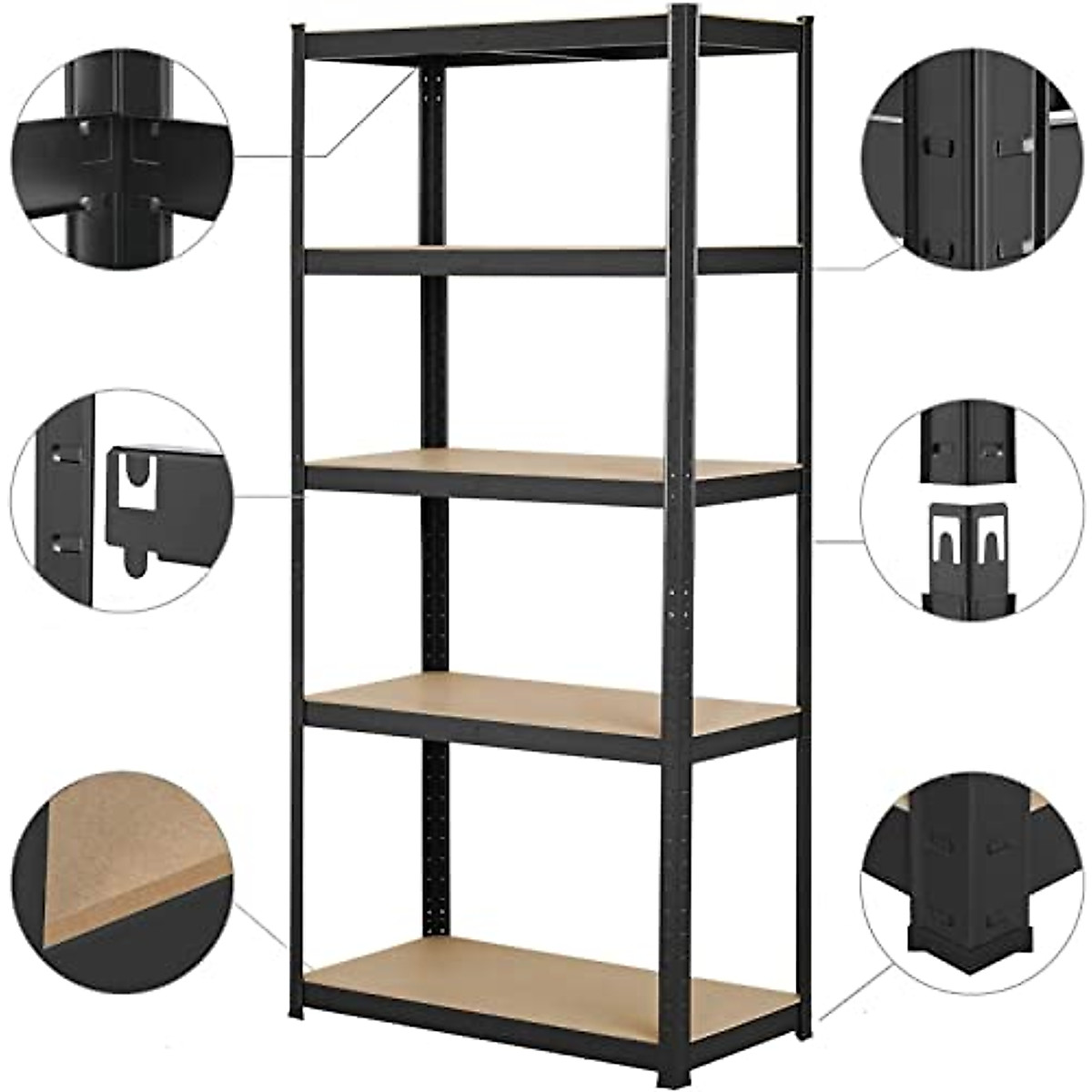 JAOSY Garage Storage Shelves Heavy Duty, Adjustable Shelves 30" Lx12''Wx66 H Shelving Unit with 5-Shelf, Racking Shelf Heavy Duty Garage Shelving Storage Shelves Black Metal Shelf