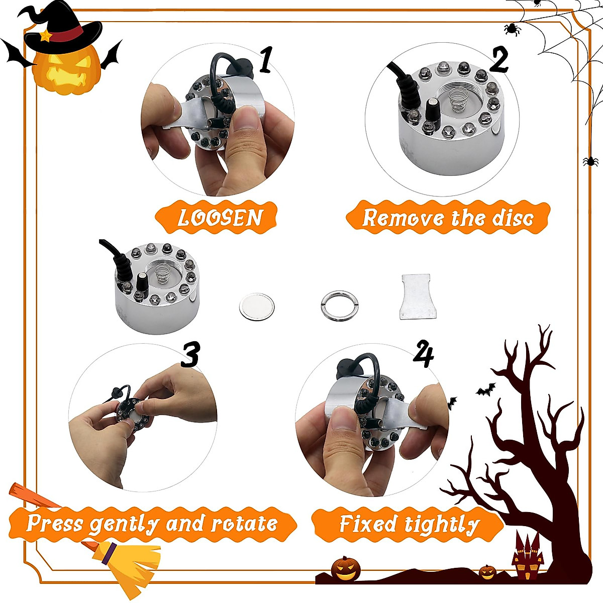 Halloween Mist Maker, Halloween LED Ultrasonic Mister Fogger with Light Witch Cauldron Diffuser Fog Machine Atomizer Bowl Terrarium High Output Humidifier Water Vaporizer with Splash Guard Float Disc