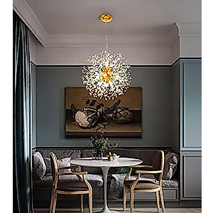 Mivenda Gold Crystal Chandeliers 9-Light Modern Firework Chandelier Dandelion Light Fixture,Bedroom Chandelier,Ceiling Hanging Lighting for Dining Room,Bedroom,Aisle