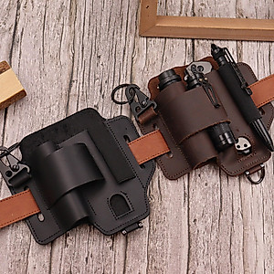 YIFULIN Leather Belt Sheath with Key Holder Pen Clip Tactically Tool Holsters Multitool Leather Sheath Organizers Belt Waist Bag Multitool Pockets Organizer Pouch