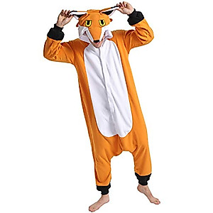 dressfan Animal Fox Onesie Fox Costume Cosplay Costume Fox Pajamas One Piece Sleepwear Orange for Unisex Adults Teens Kids