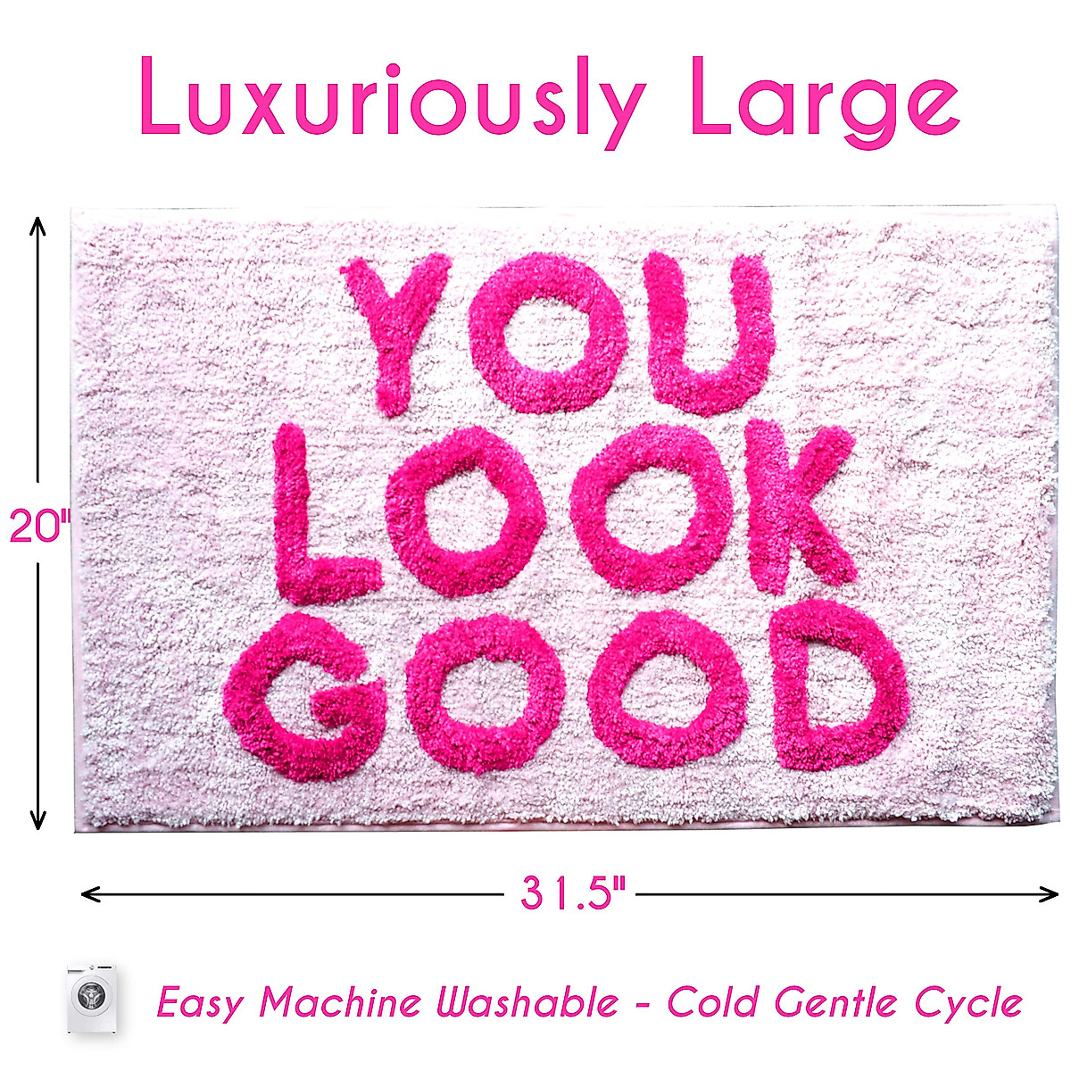 You Look Good Bath Mat Funny Cute Bathroom Rugs for Girls Hello Gorgeous Beautiful Funny Shower Fun Bathroom Decor Non-Slip Washable Kids Women Light Pink Blush Hot Pink