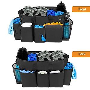 LoDrid Tote Cleaning Caddy with Dividers for Cleaning Supplies, Cleaning Bag Organizer with Handle Strap for Cleaning Work, Black, (Bag Only)