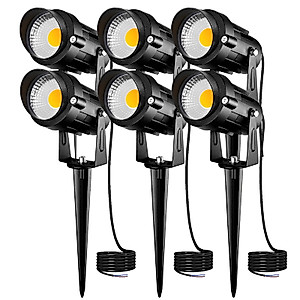 10W Low Voltage Landscape Lights 12 Volt LED Spotlight Outdoor Pathway Lights Wired Yard Lights Garden Lawn Landscaping Lights 1000LM IP66 Waterproof Spot Lighting Garden Stake Tree Light(6 Pack)