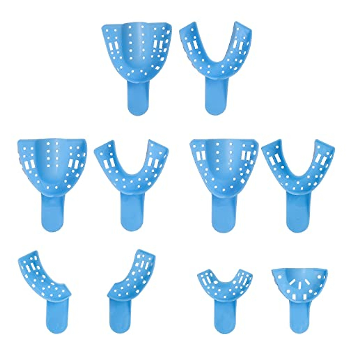 10 PCS Dental Impression Trays Disposable Plastic Small Medium Large Autoclavable Perforated Impression Trays Set Blue