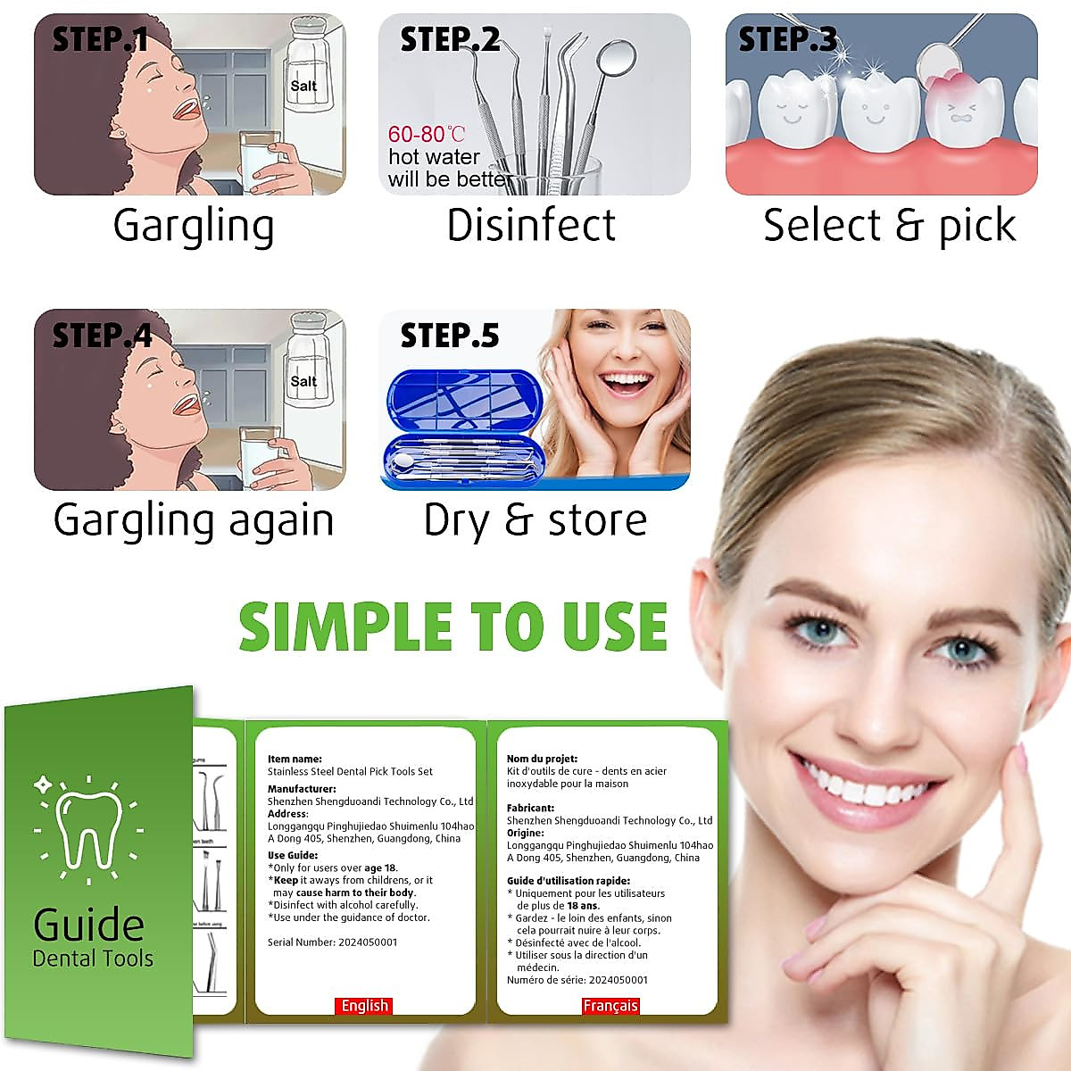 Antonki 6 Pack Teeth Cleaning Dental Tools, Plaque Remover Dental Hygiene Kit, Stainless Steel Professional Tooth Tartar Scraper for Home Use - with Case