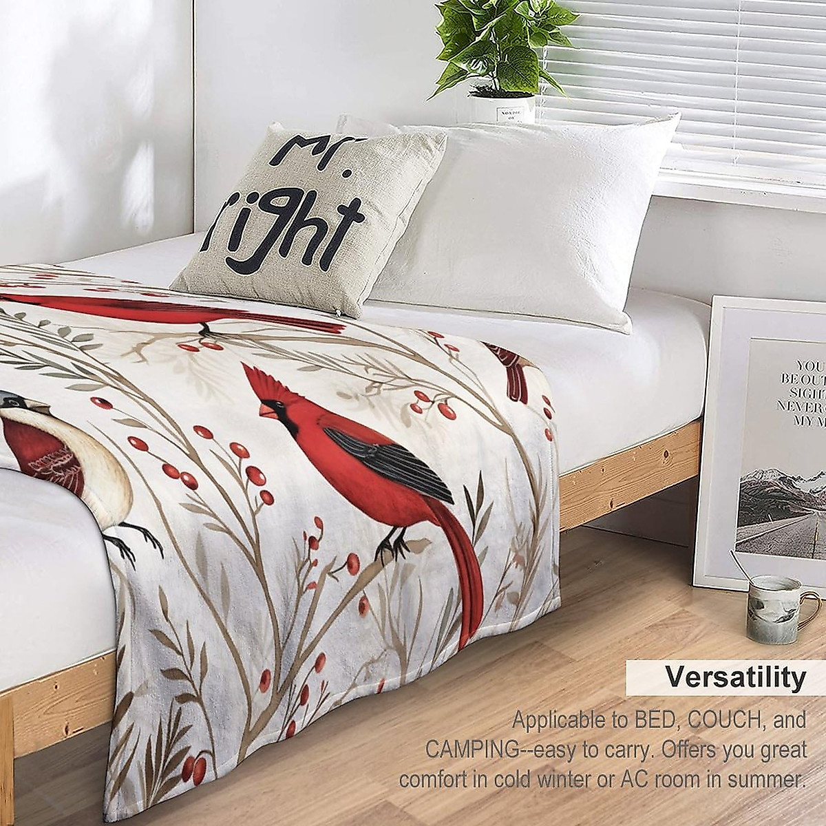MaSiledy Red Birds Pine Cones Berry Winter Holiday Blanket Cardinal Red Birds Throw Blanket for Couch 60"x80" Throw Blankets Flannel Blanket Home Decor for Bed Couch Chair Living Room for Adults