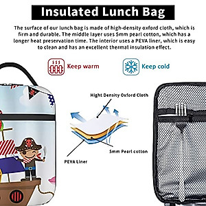 Lizinna Rportable Lunch Bag For Women/Men Insulated,Pirate Treasure Chest With Ship On Ocean Background,Insulatedreusable Lunch Box For Office Work School Picnic Beach,Leakproof Cooler Tote Bag