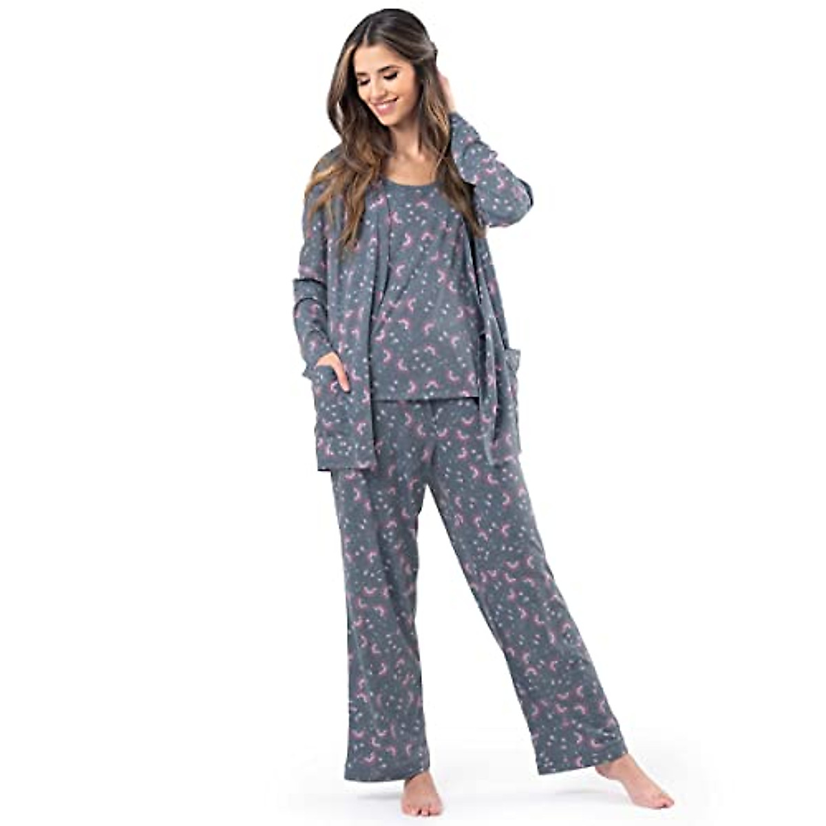 Fruit of the Loom Women's Breathable Tank Top, Pant, and Cardigan Sleep Set, Floral Print, 3X