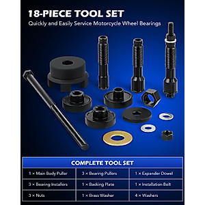Orion Motor Tech Wheel Bearing Puller Tool Kit Compatible with Harley Davidson Motorcycles, Wheel Bearing Remover Installer Tool Set for 0.75" 1" 25mm Bearings Compatible with Hogs from 2000, 11 Pcs