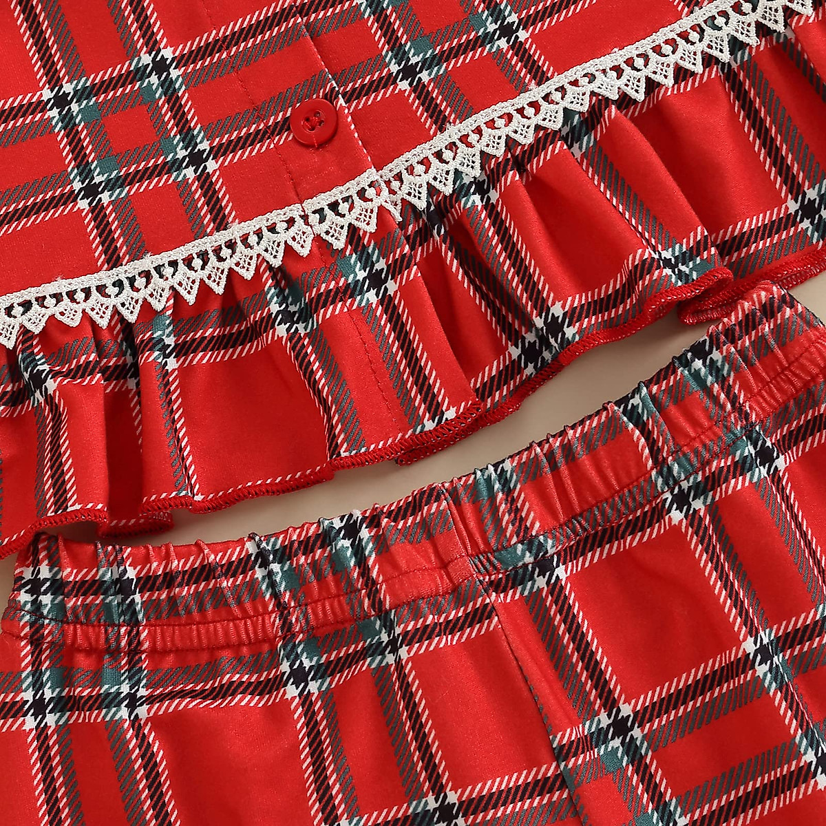 MAINESAKA Baby Boy Girl Pajamas Christmas Red Plaid Print Long Sleeve Lapel Collar Button Down Top Shirt Pants Nightwear (Red Plaid, 4-5 Years)