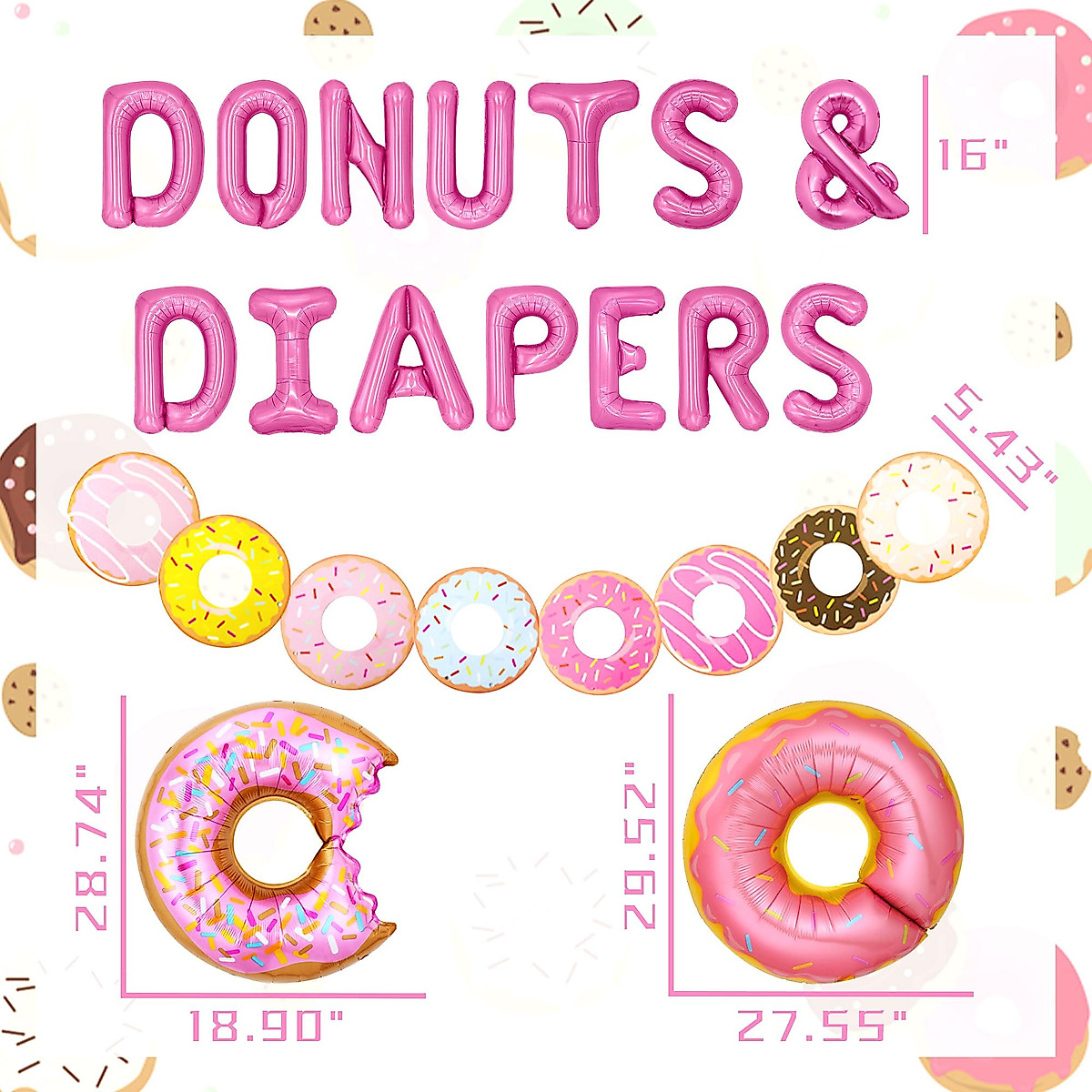 JeVenis Pink Donuts Baby Shower Decorations Donuts and Diaper Sign Backdrop Sweet Donuts Baby Shower Decors Doughnut Theme Baby Shower Backdrop Banner
