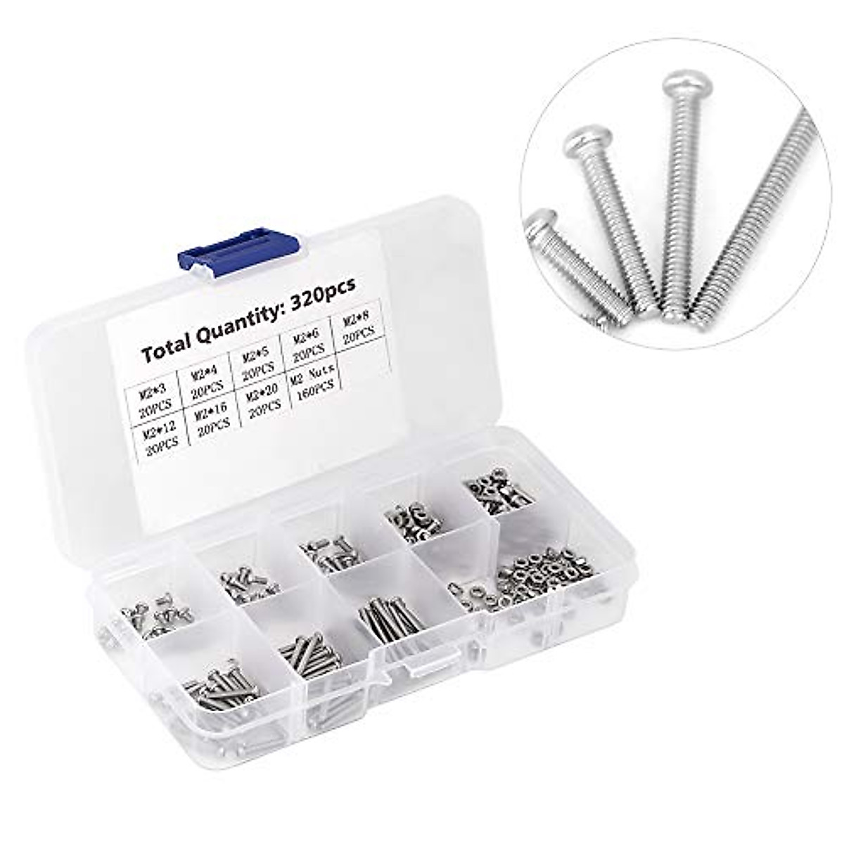 Crews Set, High Hardness Resistance Durable 320pcs M2 Machine Screws Set Fasteners for Laptop/Hard Disk/Keyboard/Phone/PC