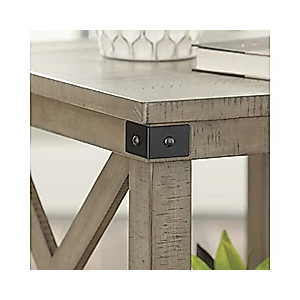 Signature Design by Ashley Aldwin Farmhouse Square End Table with Crossbuk Details, Light Brown