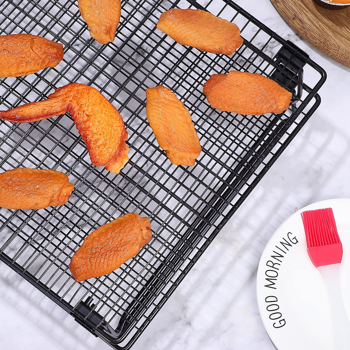 Luxshiny Baking Rack Stackable Cooling Rack, 2 Tier Cooling Racks with Brush for Cooking and Baking, Cookie Cooling Rack Baking Racks, Drying Racks Baking Supplies