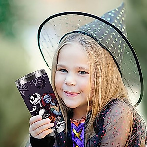 Zzkol Halloween Jack Sally Tumbler with Lid and Straw, Night. m are be. Fore Xmas Spooky Pumpkin Stainless Steel Travel Coffee Cup, 20oz Fall Autumn Double Wall Vacuum Insulated Mug Halloween Gifts