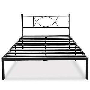HAAGEEP Full Bed Frame with Headboard No Box Spring Needed with Storage Black Platform Bedframe for Girls Kids 14 Inch Size