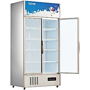 VEVOR Commercial Merchandiser Refrigerator 2 Glass Doors, Cubic Ft, Upright Display Beverage Cooler 79" Tall x 39.4" Width, Fridge with LED Lighting for Drink Wine Soda, Gold, 23 cu.ft