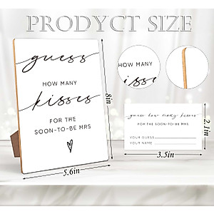 How Many Kisses Bridal Shower Game, Bridal Shower Games, Bridal Shower Decorations, Bridal Party Decorations, Bachelorette Party Games,1 Wooden Play Sign with Stand and 50 Guessing Cards Set