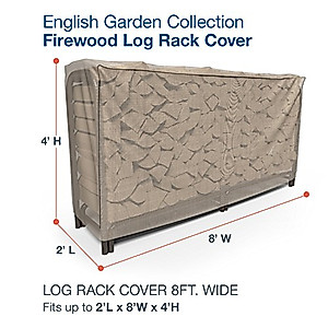 Budge P9A12PM1 English Garden Log Rack Cover Heavy Duty and Waterproof, 2' L x 8' W x 4' H, Tan Tweed