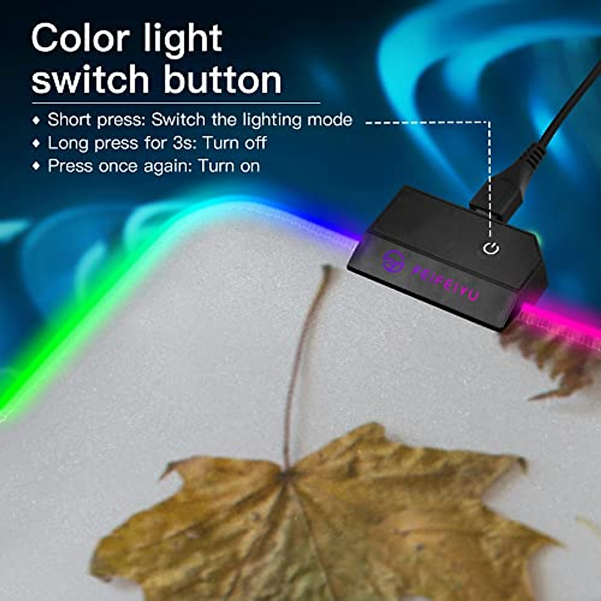 Large RGB Gaming Mouse Pad Autumn Falling Leaves Chestnuts Acorns Isolated Glowing Extended Mousepad 31.5x11.8in, Soft Anti-Slip Rubber Base Luminous Mouse Mat for Pc Laptop, Gaming, Office, Home