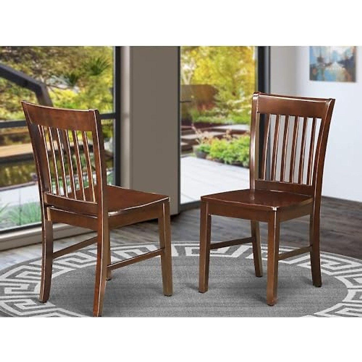 East West Furniture NFC-MAH-W Norfolk Dining Room Chairs - Slat Back Solid Wood Seat Chairs, Set of 2, Mahogany