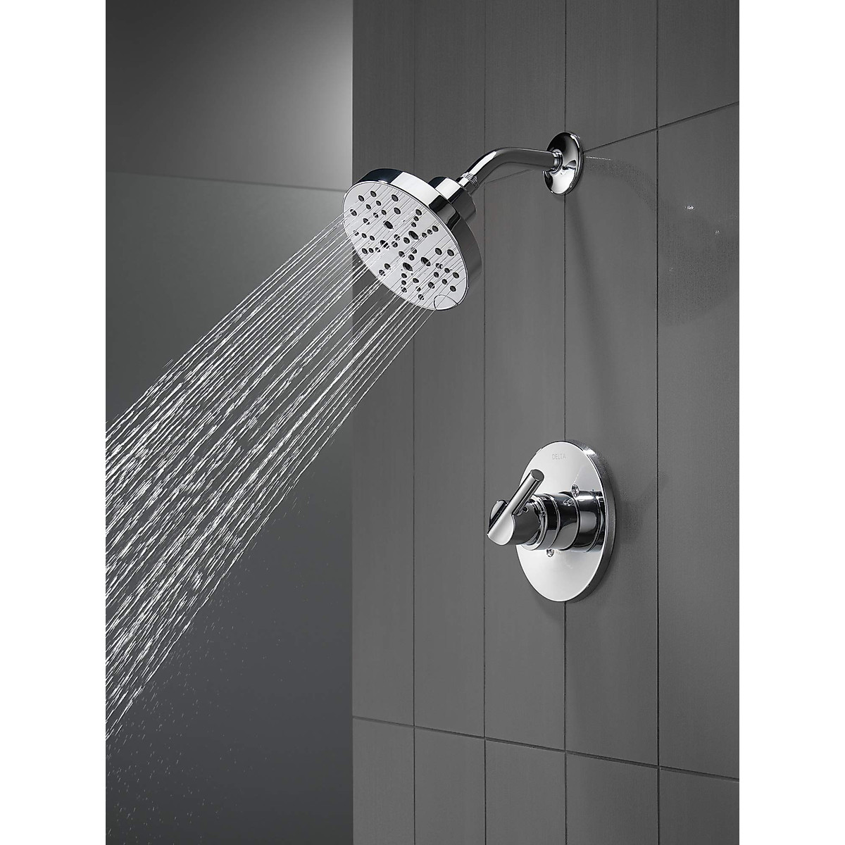 Delta Faucet Nicoli 14 Series Single-Handle Shower Faucet, Shower Trim Kit with 5-Spray H2Okinetic Shower Head, Chrome 142749 (Shower Valve Included)